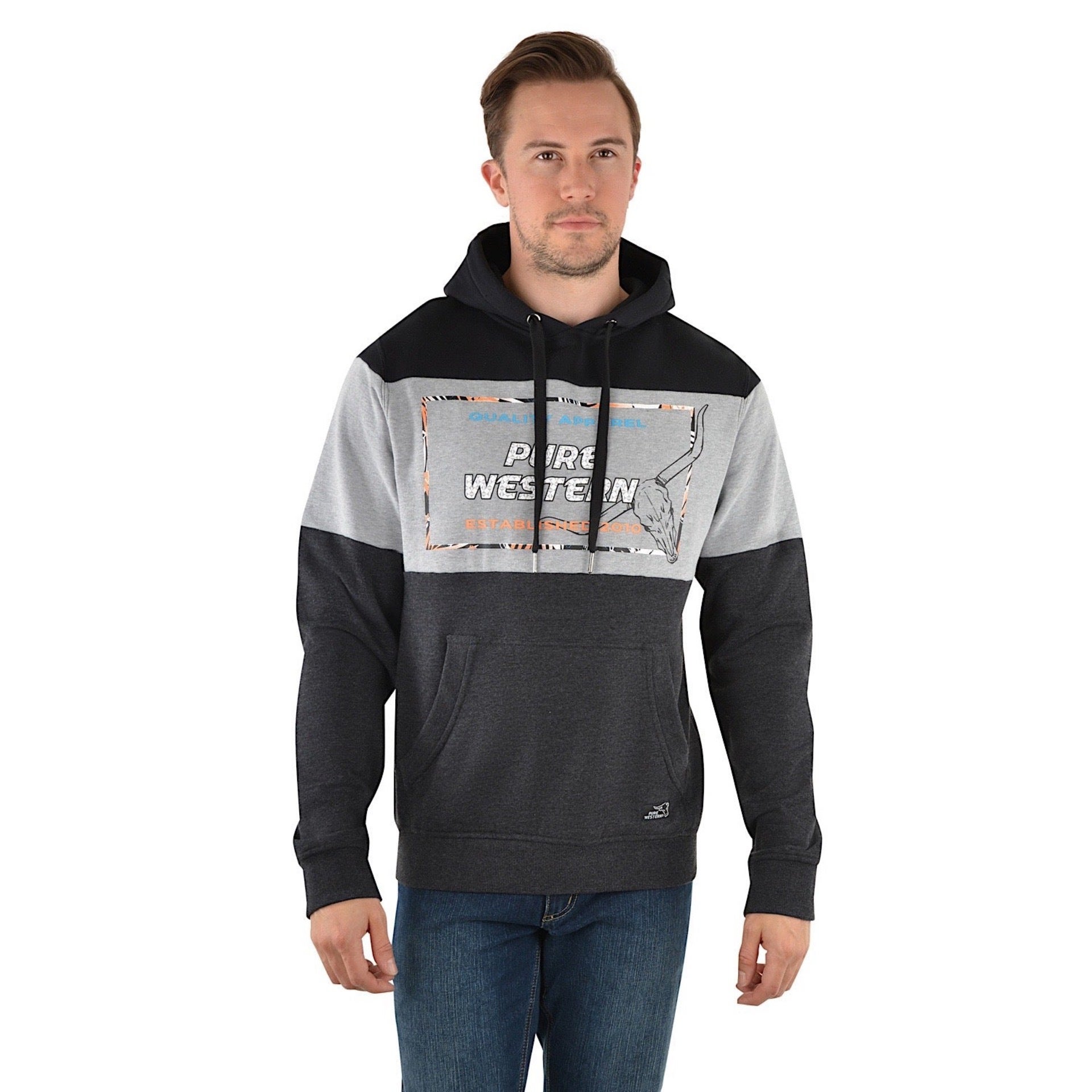 Pure Western Mens Watson Pullover Hoodie - Black/Charcoal | Goulburn ...
